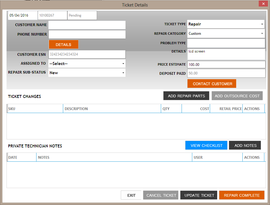 Updating or Completing a Repair Ticket – Cellphone POS Documentation